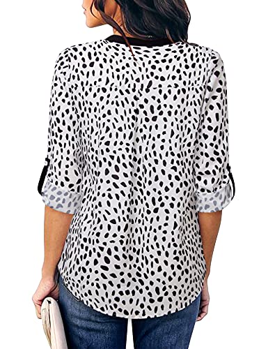 Gaharu Long Sleeve Blouses Women's Fall Tunic Tops Home Wear Henley V Neck Cuffed Sleeve Contrast Color Leopard Shirts for Jeans White Leopard,XX-Large
