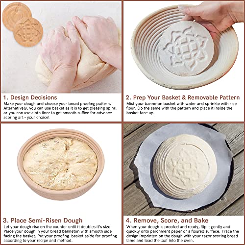 9 in Bread Proofing Basket Set - Make Sourdough Bread with our Banneton Basket and Removable Design Inserts Dough Scraper & Cloth Liner Gift for Bakers by Artizanka (Round Bottom Basket)