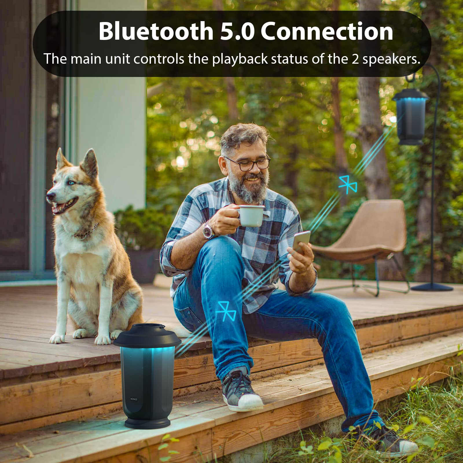 NOWES Outdoor Bluetooth Speaker, True Wireless Stereo, RGB LED Light, Portable, Waterproof, 25W, 15H Battery Life, 100M Range, 2 Pack