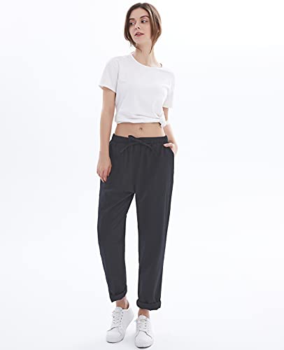 Lisskolo Women's Drawstring Linen Pants Women Cotton Elastic Waist Wide Leg Cropped Pant X-Large Black