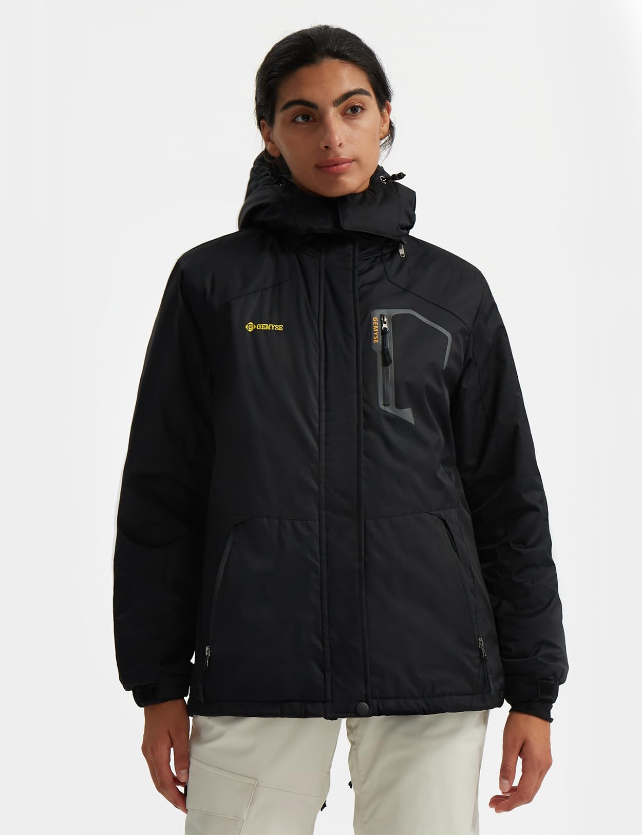 GEMYSE Women's Ski Snow Jacket Warm Winter Waterproof Coat Snowboard Rain Jacket Hooded Windproof Windbreaker(Black,3X-Large)