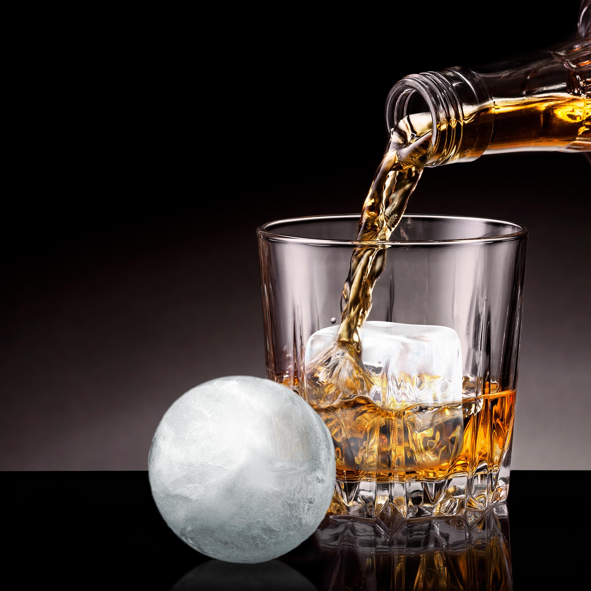 Zulay Kitchen Silicone Ice Cube Trays Set of 2 - Large Square Ice Cube Molds and Sphere Ice Ball Maker with Lid - Reusable Ice Mold For Whiskey, Cocktails, Bourbon (Black)