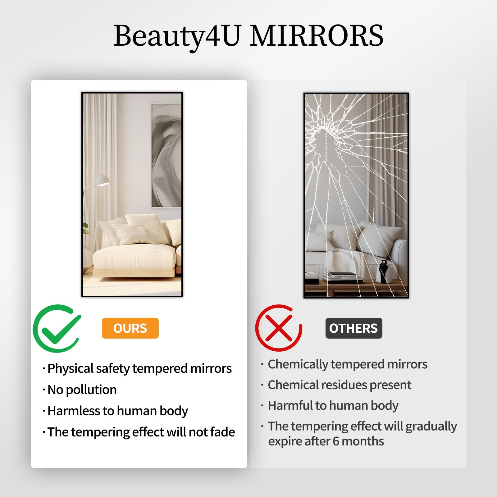 Beauty4U 59" x 16" Tall Full Length Mirror with Stand, Black Wall Mounting Full Body Mirror, Metal Frame Full-Length Tempered Mirror for Living Room, Bedroom