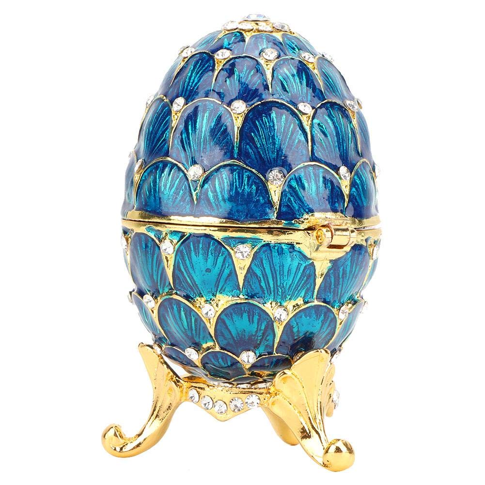 GLOGLOW Easter Egg Jewelry Organizer, Egg Shaped Trinket Box Hinged Jewelry Ring Holder Collectible Figurine Boxes (Blue) Jewelry Boxes