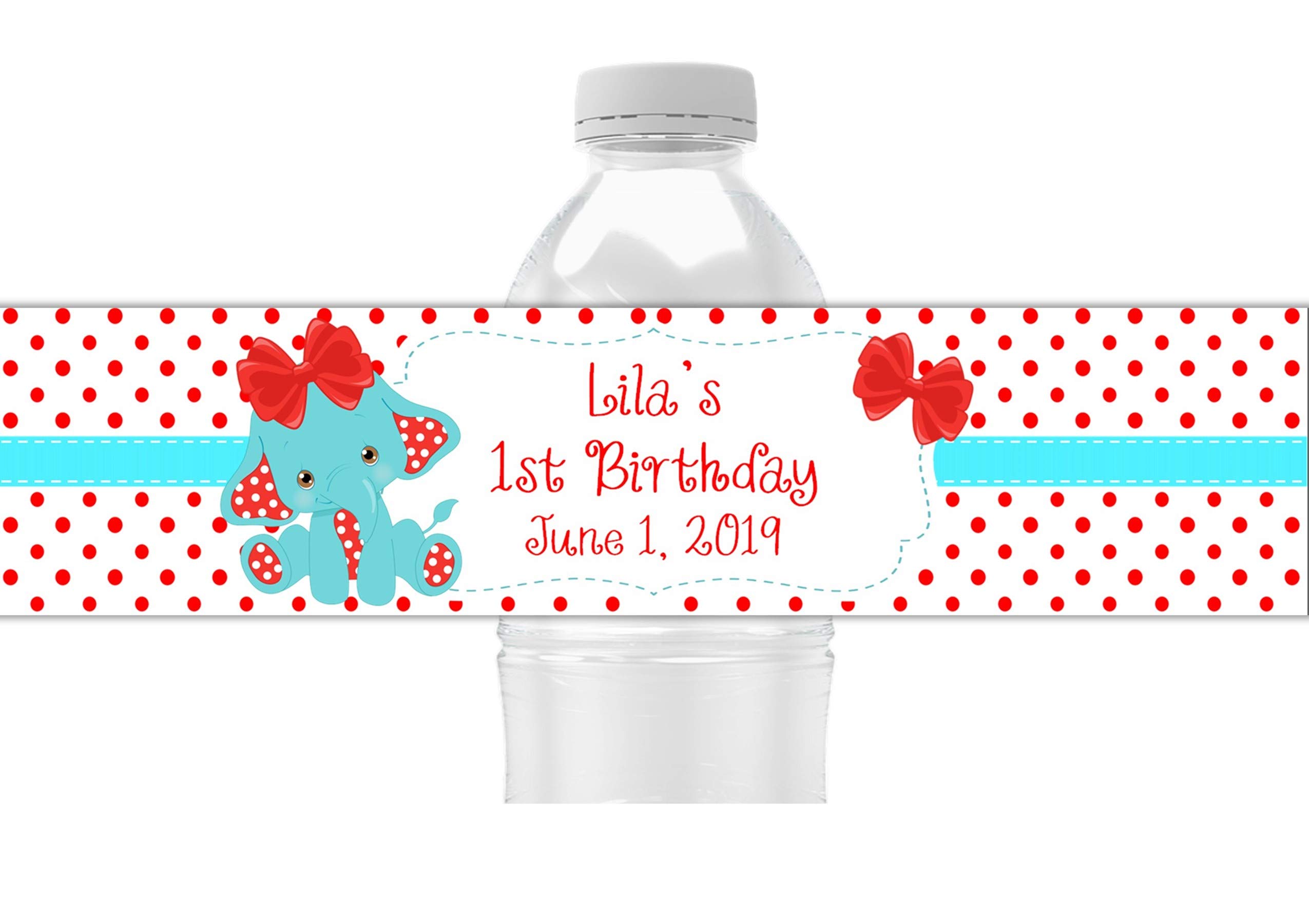 Elephant Personalized Water Bottle Labels, Pack of 25 Peel and Stick Waterproof Wrappers