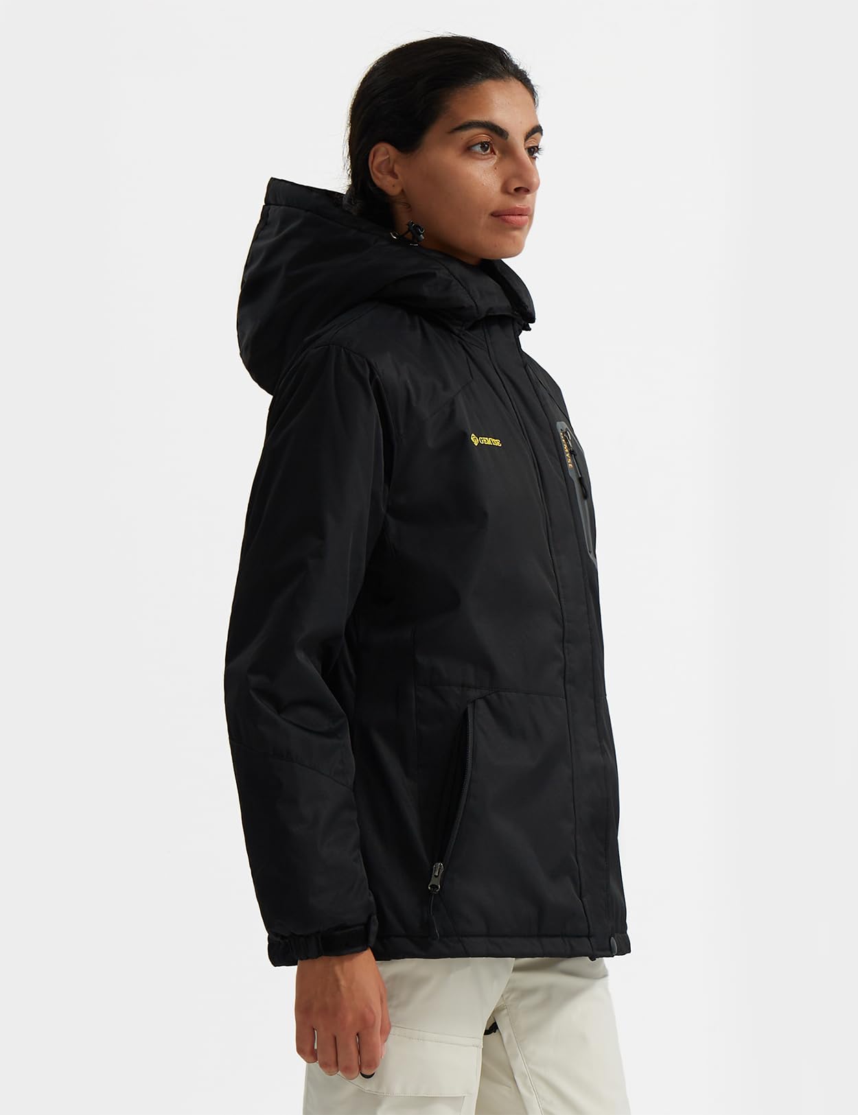 GEMYSE Women's Ski Snow Jacket Warm Winter Waterproof Coat Snowboard Rain Jacket Hooded Windproof Windbreaker(Black,3X-Large)