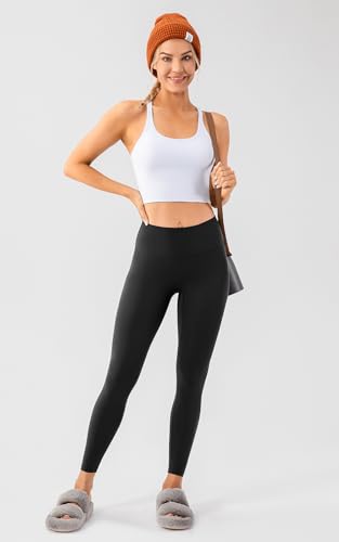 Lavento Women's All Day Soft Yoga Leggings Mid-Rise - No Front Seam Workout Active Legging for Woman (Black, 8)