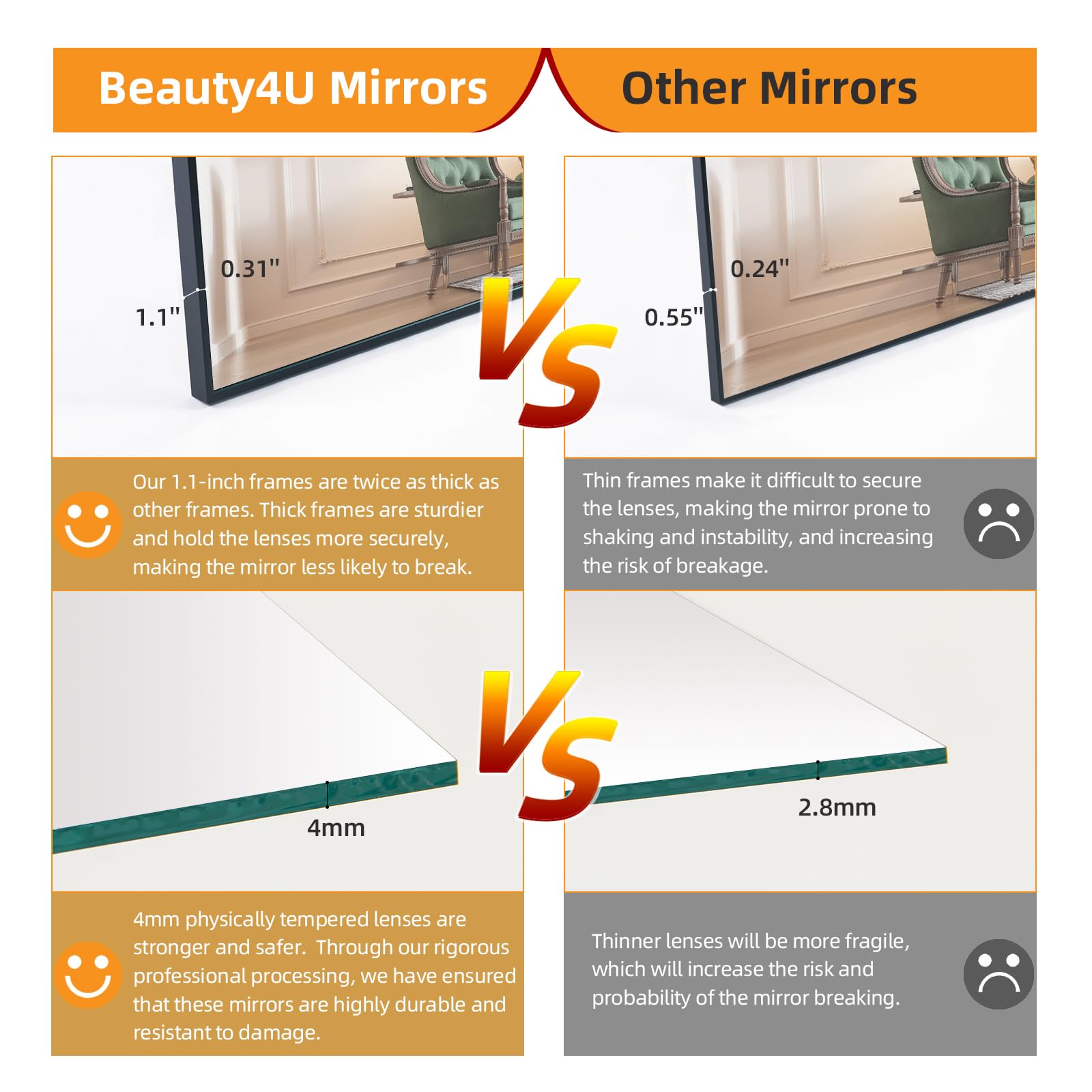 Beauty4U 59" x 16" Tall Full Length Mirror with Stand, Black Wall Mounting Full Body Mirror, Metal Frame Full-Length Tempered Mirror for Living Room, Bedroom