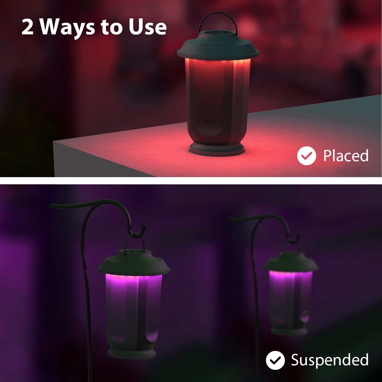 NOWES Outdoor Bluetooth Speaker, True Wireless Stereo, RGB LED Light, Portable, Waterproof, 25W, 15H Battery Life, 100M Range, 2 Pack