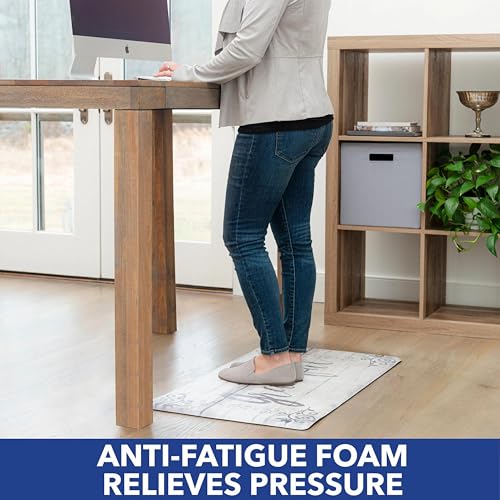 Home Dynamix Cozy Living Grateful Floral Runner Anti-Fatigue Kitchen Mat, Non-Slip Floor Mat, Padded Standing Desk Mat, Grey/Cream, 17.5"x30"