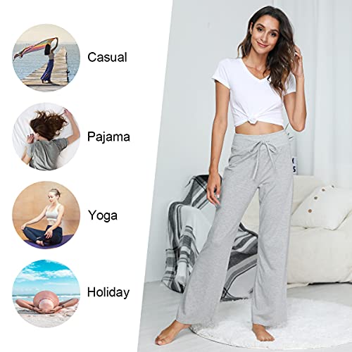 LONGYUAN Women High Waisted Cotton Pajama Pants Drawstring Palazzo Lounge Wide Leg All Season 3X-Large Fl Mix Blue