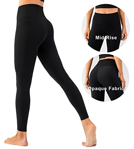 Lavento Women's All Day Soft Yoga Leggings Mid-Rise - No Front Seam Workout Active Legging for Woman (Black, 8)