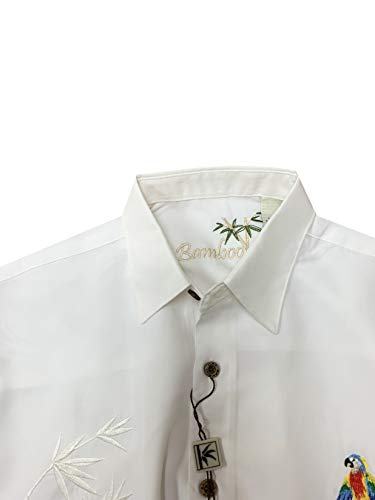 Bamboo Cay Mens Short Sleeve Flying Parrots Tropical Hawaiian Button Down Shirt (X-Large, Off White)