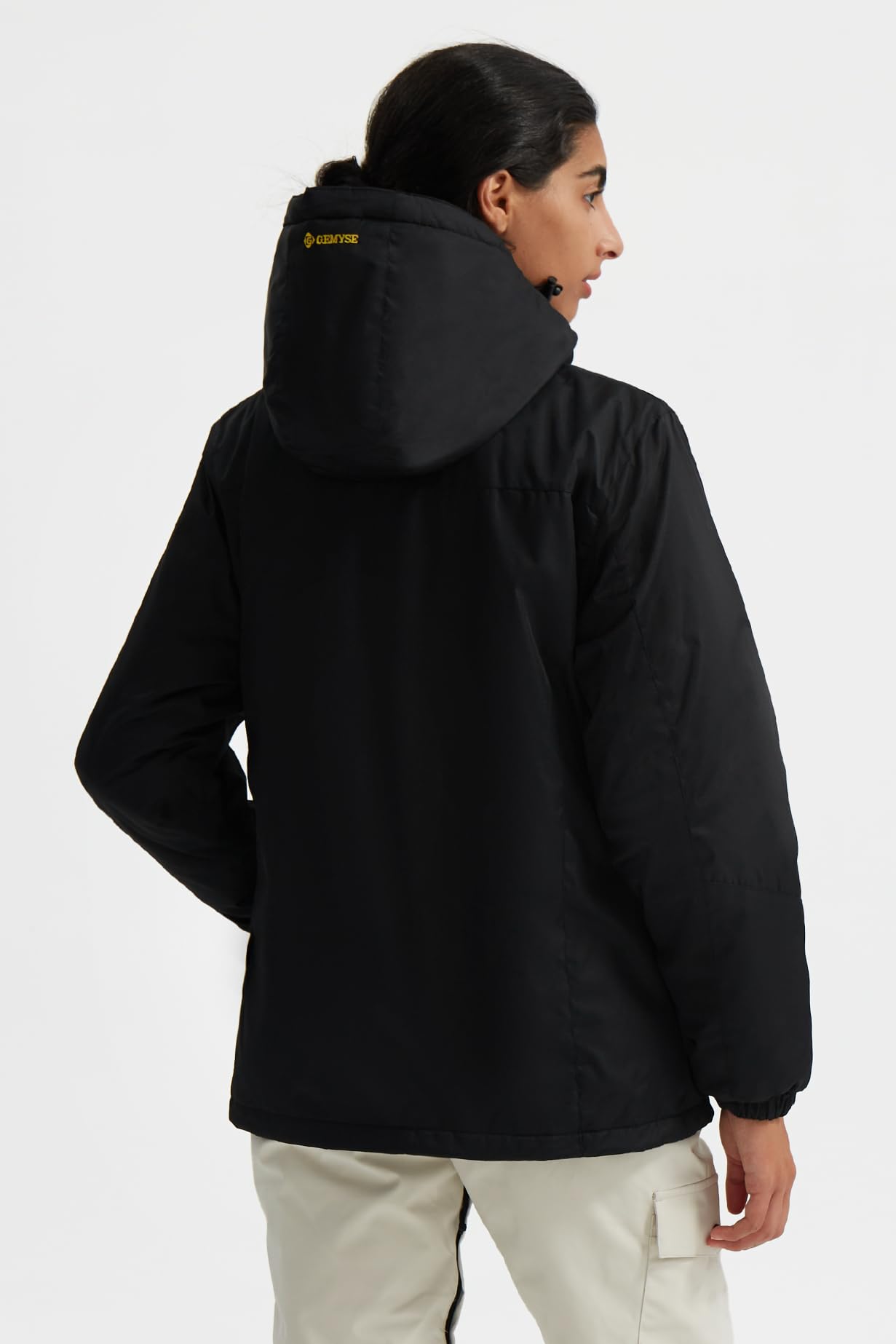 GEMYSE Women's Ski Snow Jacket Warm Winter Waterproof Coat Snowboard Rain Jacket Hooded Windproof Windbreaker(Black,3X-Large)
