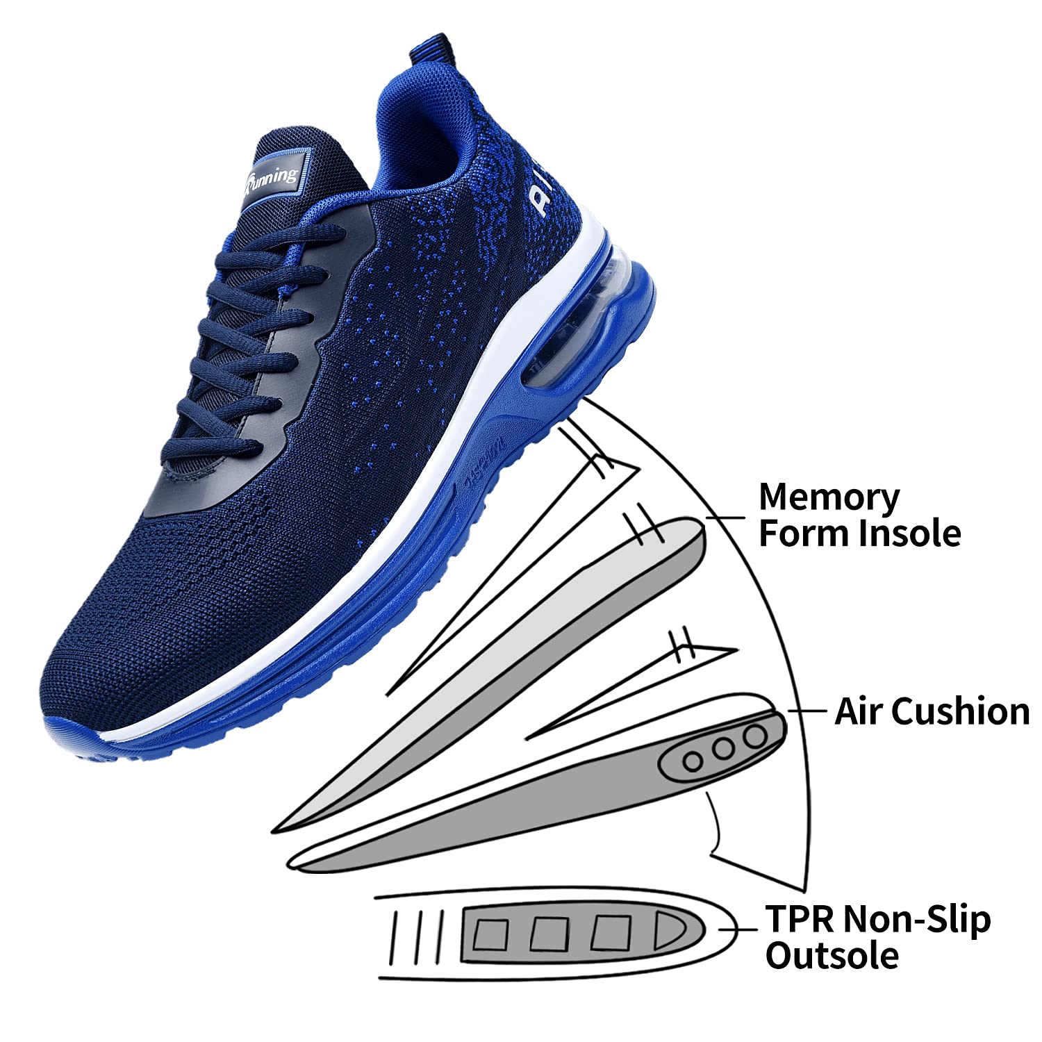 Autper Mens Air Athletic Running Tennis Shoes Lightweight Sport Gym Jogging Walking Sneakers(Darkblue US 9.5)