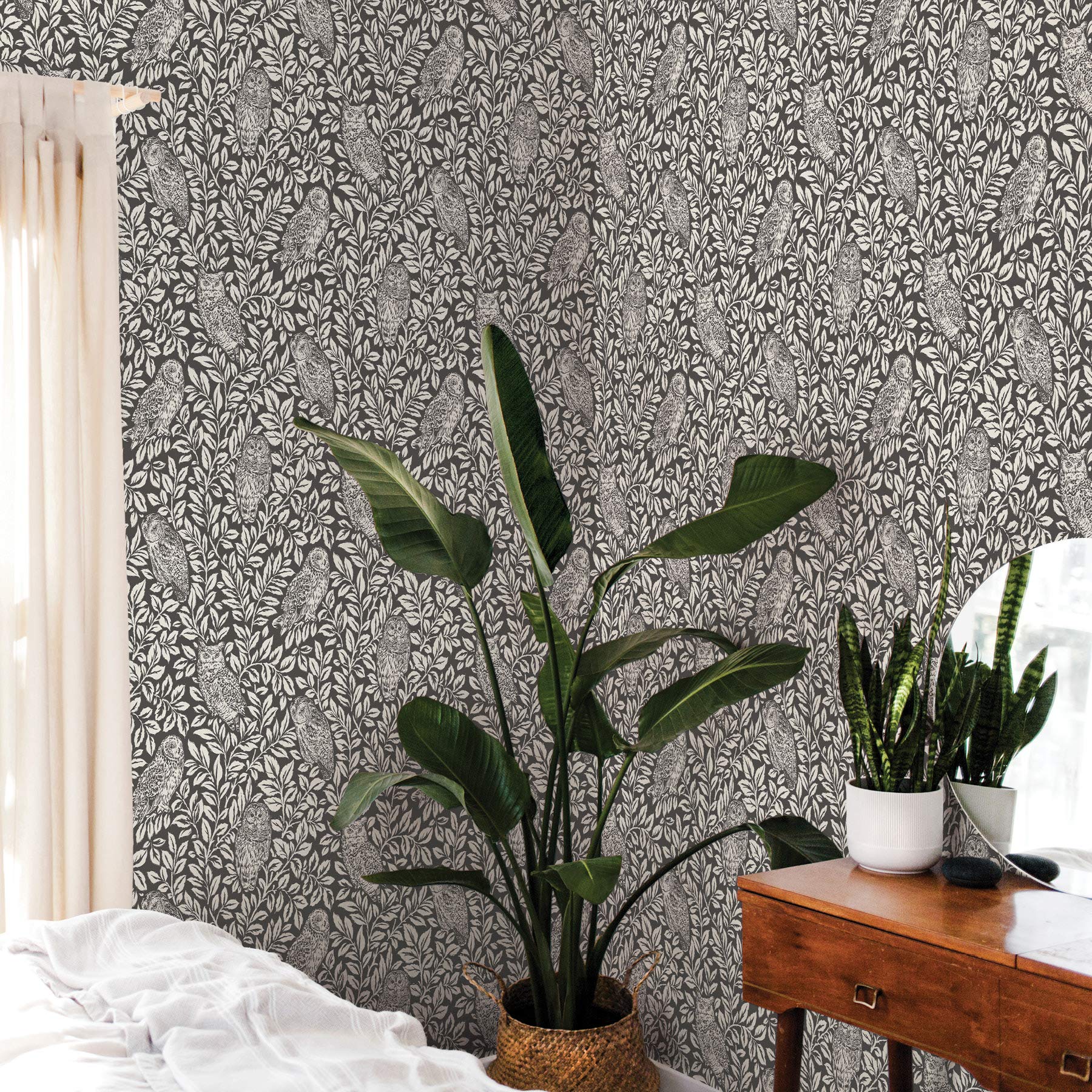 NuWallpaper NUS3625 Sleepy Owls Peel & Stick Wallpaper, Charcoal
