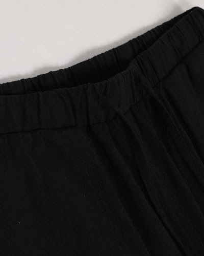 Lisskolo Women's Drawstring Linen Bermuda Shorts for Women Elastic Waist Summer Cotton Short 2X-Large Black