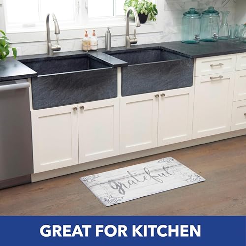 Home Dynamix Cozy Living Grateful Floral Runner Anti-Fatigue Kitchen Mat, Non-Slip Floor Mat, Padded Standing Desk Mat, Grey/Cream, 17.5"x30"