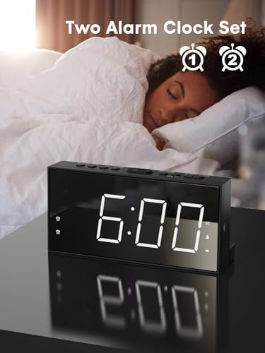 Super Loud Alarm Clock for Heavy Sleepers, Vibrating Alarm Clock for Hearing Impaired Deaf, Teens, Dual Alarm Clock with Bed shaker, Large Display Digital Clock with USB Port, Dimmer, Battery Backup