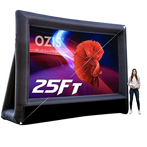 OZIS 25Ft Inflatable Outdoor and Indoor Movie Projector Screen - Blow up Mega Cinema Theater Projector Screen with 450W Blower - Supports Front and Rear Projection - for Backyard Party Barbecue Travel