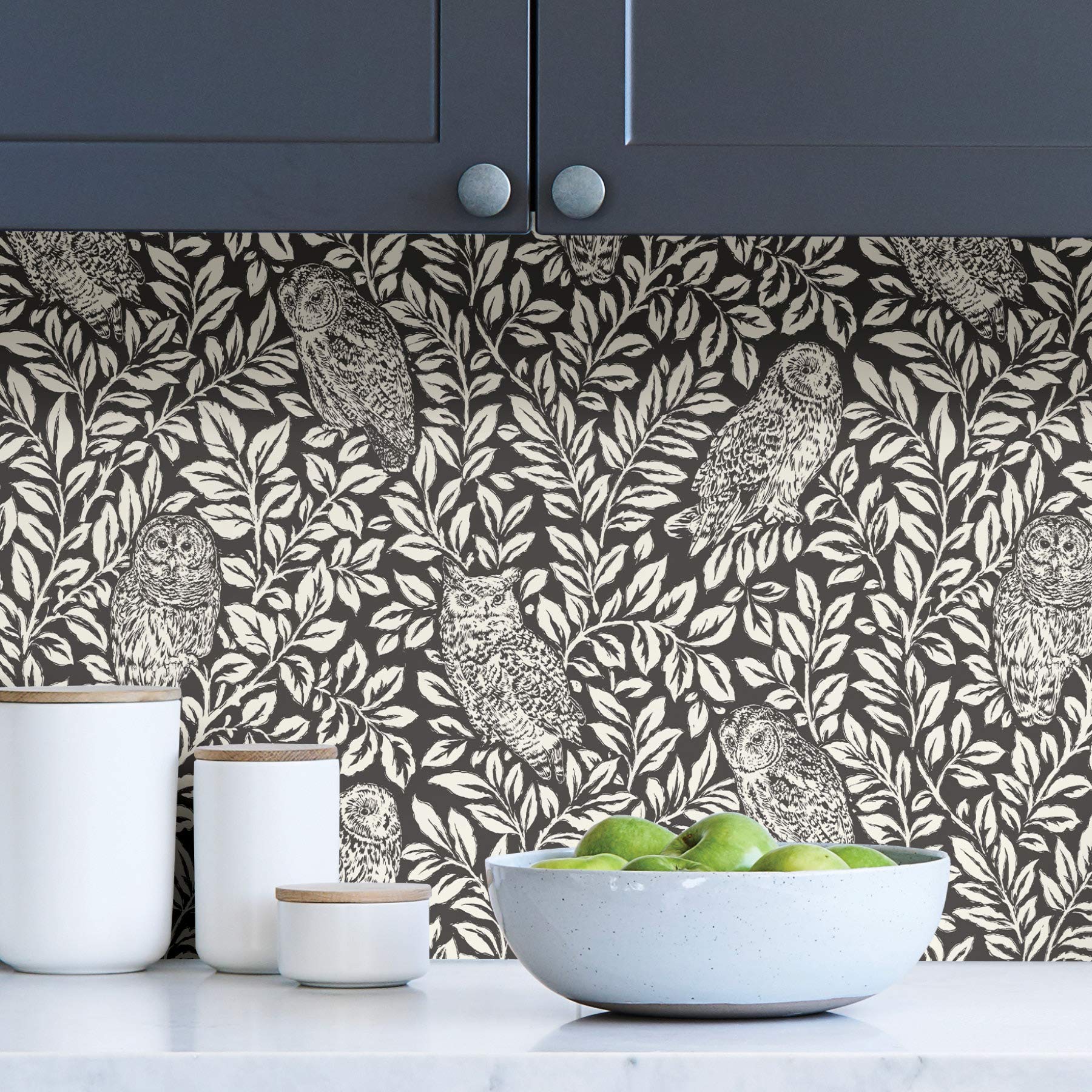 NuWallpaper NUS3625 Sleepy Owls Peel & Stick Wallpaper, Charcoal