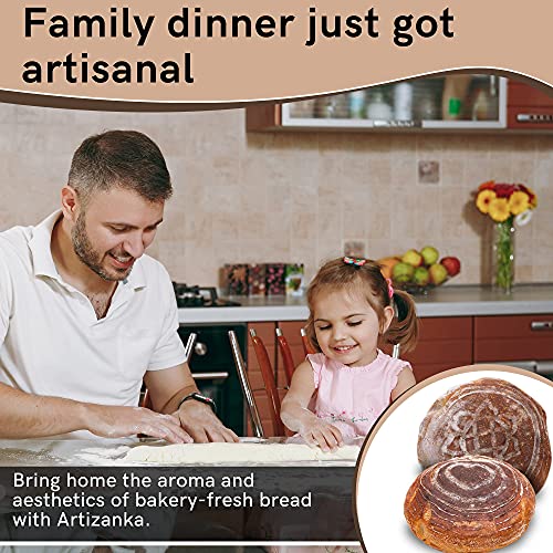 9 in Bread Proofing Basket Set - Make Sourdough Bread with our Banneton Basket and Removable Design Inserts Dough Scraper & Cloth Liner Gift for Bakers by Artizanka (Round Bottom Basket)