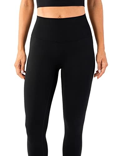 Lavento Women's All Day Soft Yoga Leggings Mid-Rise - No Front Seam Workout Active Legging for Woman (Black, 8)