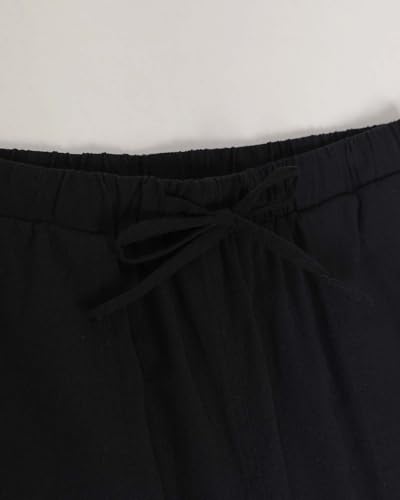 Lisskolo Women's Drawstring Linen Bermuda Shorts for Women Elastic Waist Summer Cotton Short 2X-Large Black