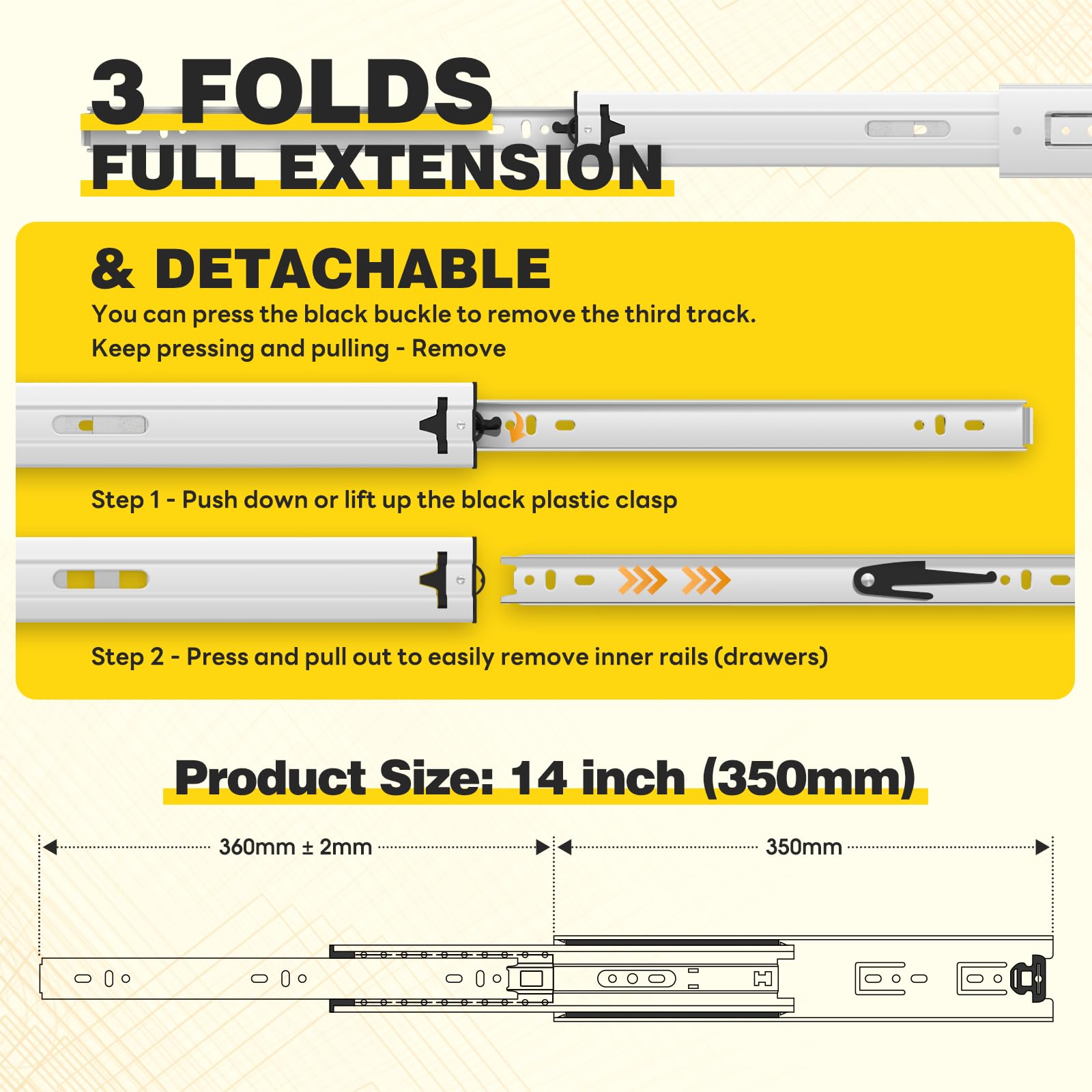 AOLISHENG 1 Pair Heavy Duty Drawer Slides 12 14 16 18 20 22 24 26 28 30 32 34 36 38 40 Inch 150 lb Load Capacity Side Mount Full Extension Ball Bearing Cabinet Rails Tool Box Runners Tracks Glides