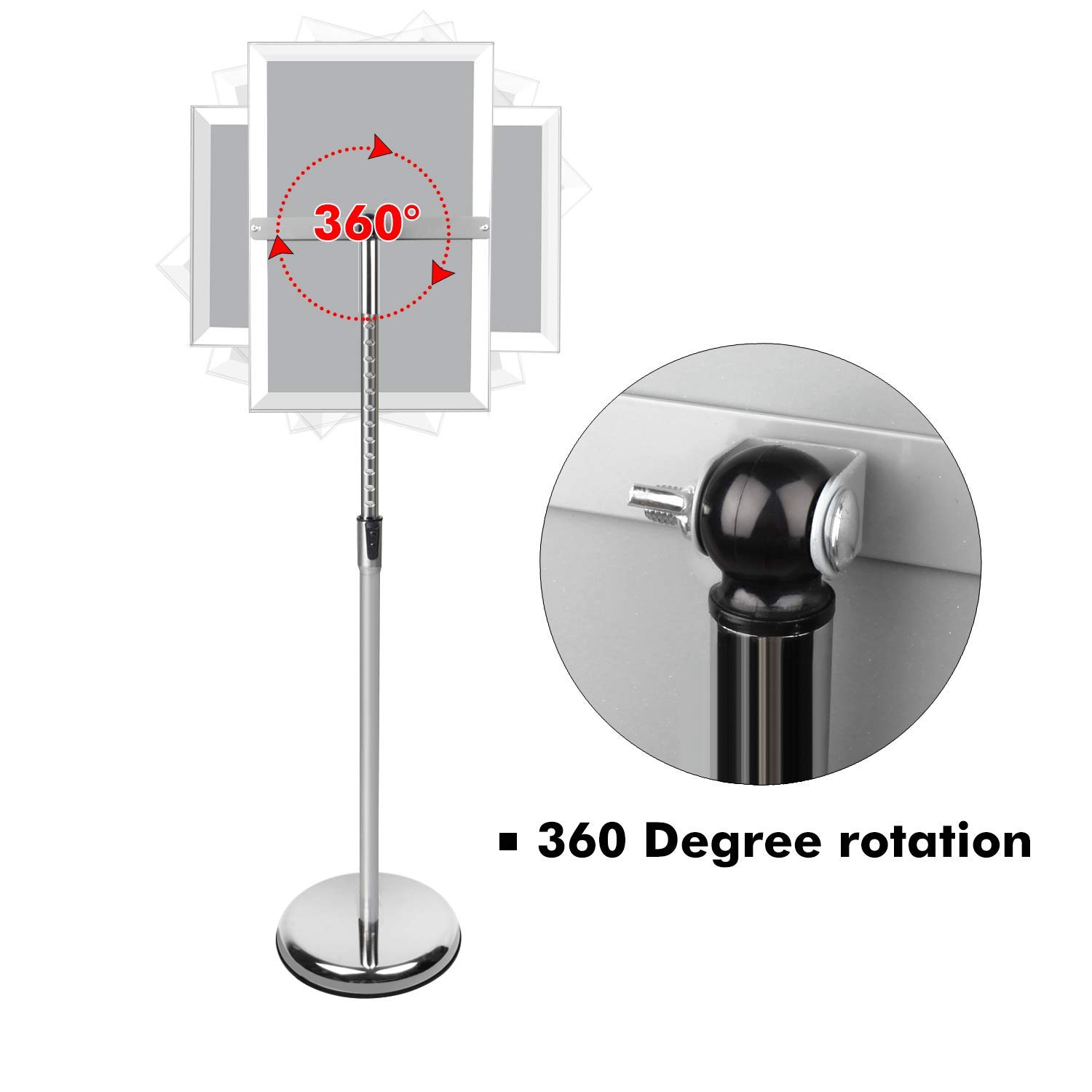 YIYO Adjustable Pedestal Poster Sign Stand,8.5 x 11 Advertising Business Menu Sign Holder for Floor Standing with Aluminum Snap-Open Reusable Frame,Black (8.5 x 11)