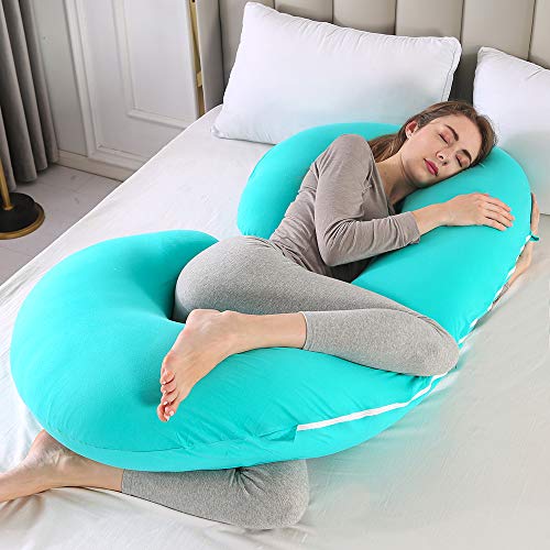 CDEN Pregnancy Pillow, C Shaped Full Body Pillow 52", Maternity Pillow Support for Back, Legs, Neck, HIPS for Pregnant Women with Removable Washable Jersey Cover(Lakeblue)
