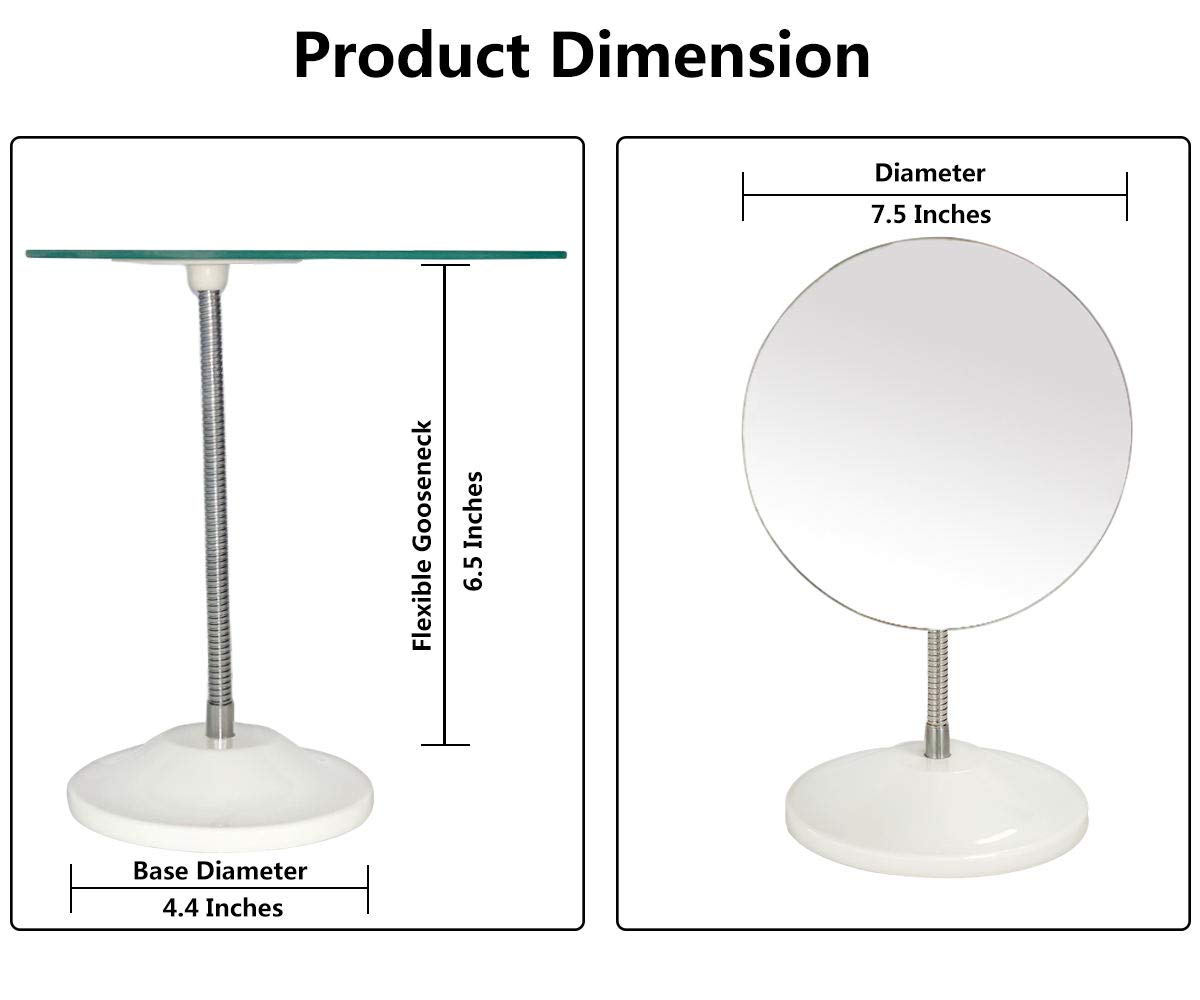 YEAKE Adjustable Flexible Gooseneck Makeup Mirror,360°Rotation Folding Portable Desk Vanity Mirror with Stand Shower Shaving Cosmetic Mirror Round Large
