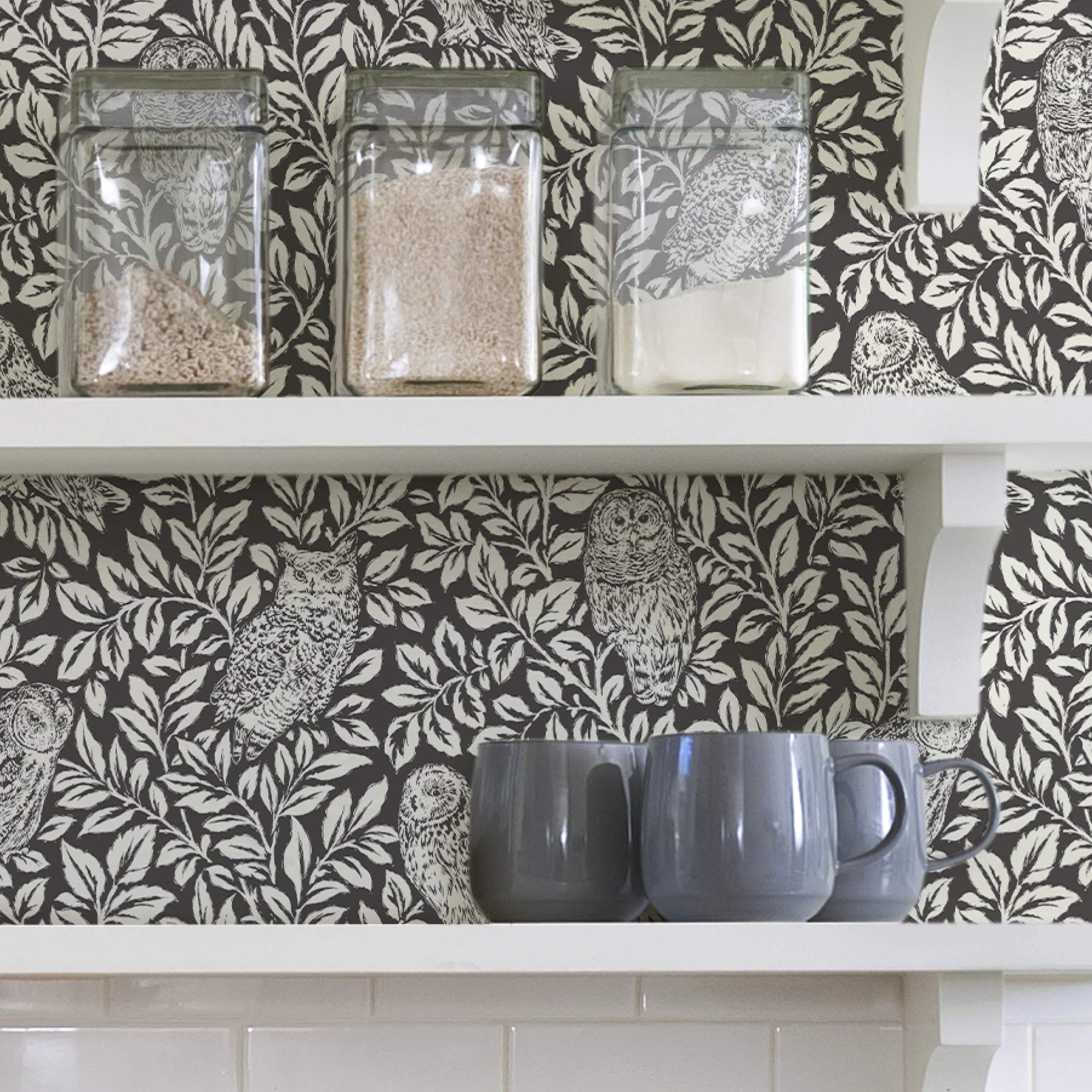 NuWallpaper NUS3625 Sleepy Owls Peel & Stick Wallpaper, Charcoal