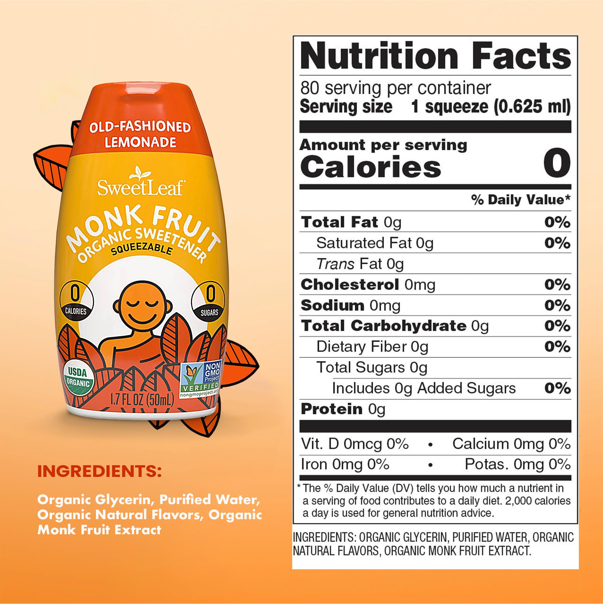 SweetLeaf Lemonade Liquid Monk Fruit - Monk Fruit Liquid Sweetener Drops, Organic Monk Fruit Extract, Zero Calorie Sweetener, Sugar Free, Keto Friendly, Erythritol Free - 1.7 Fl Oz