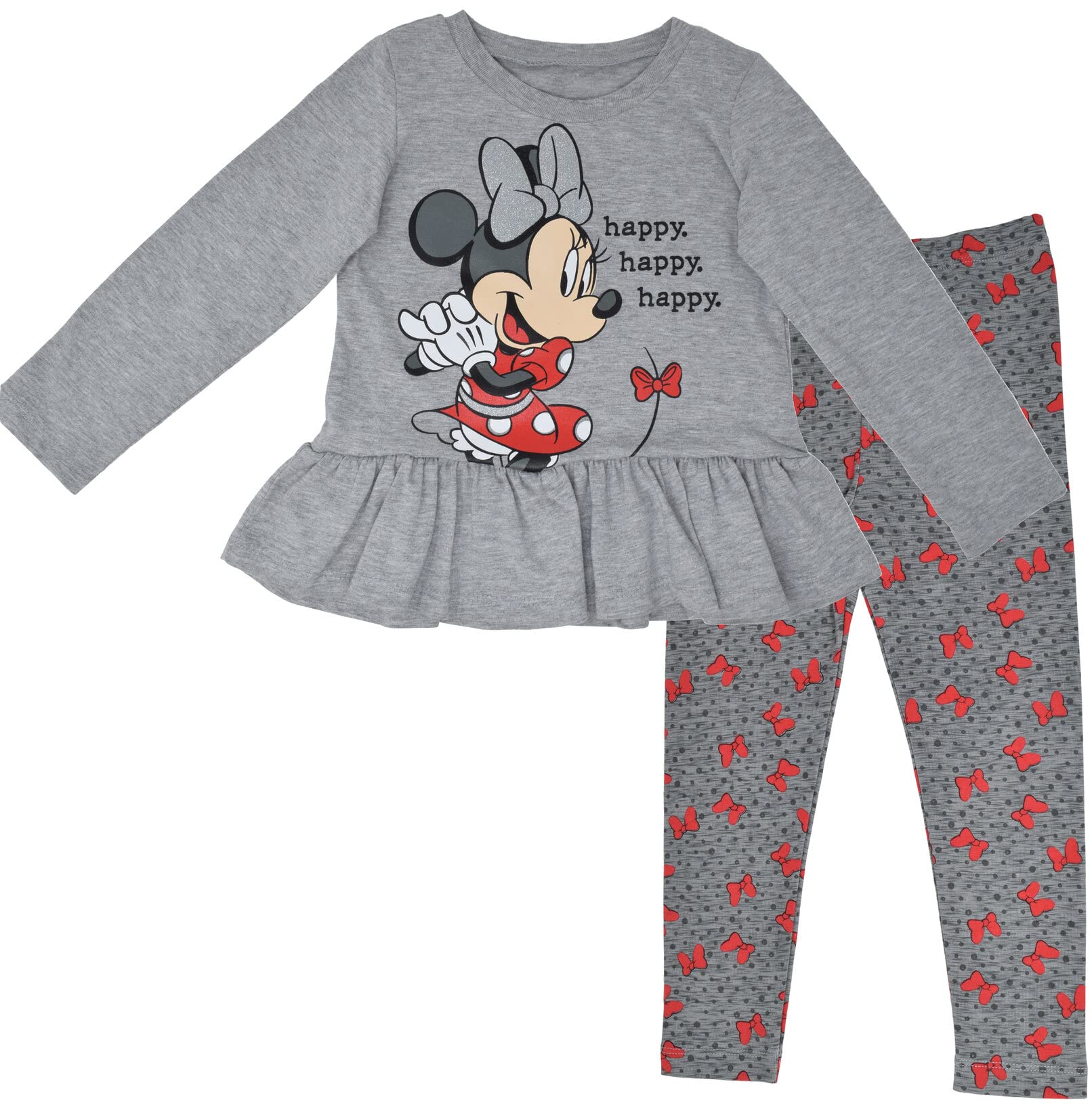Disney Minnie Mouse Infant Baby Girls Ruffle Long Sleeve Graphic T-Shirt & Leggings Grey 18 Months