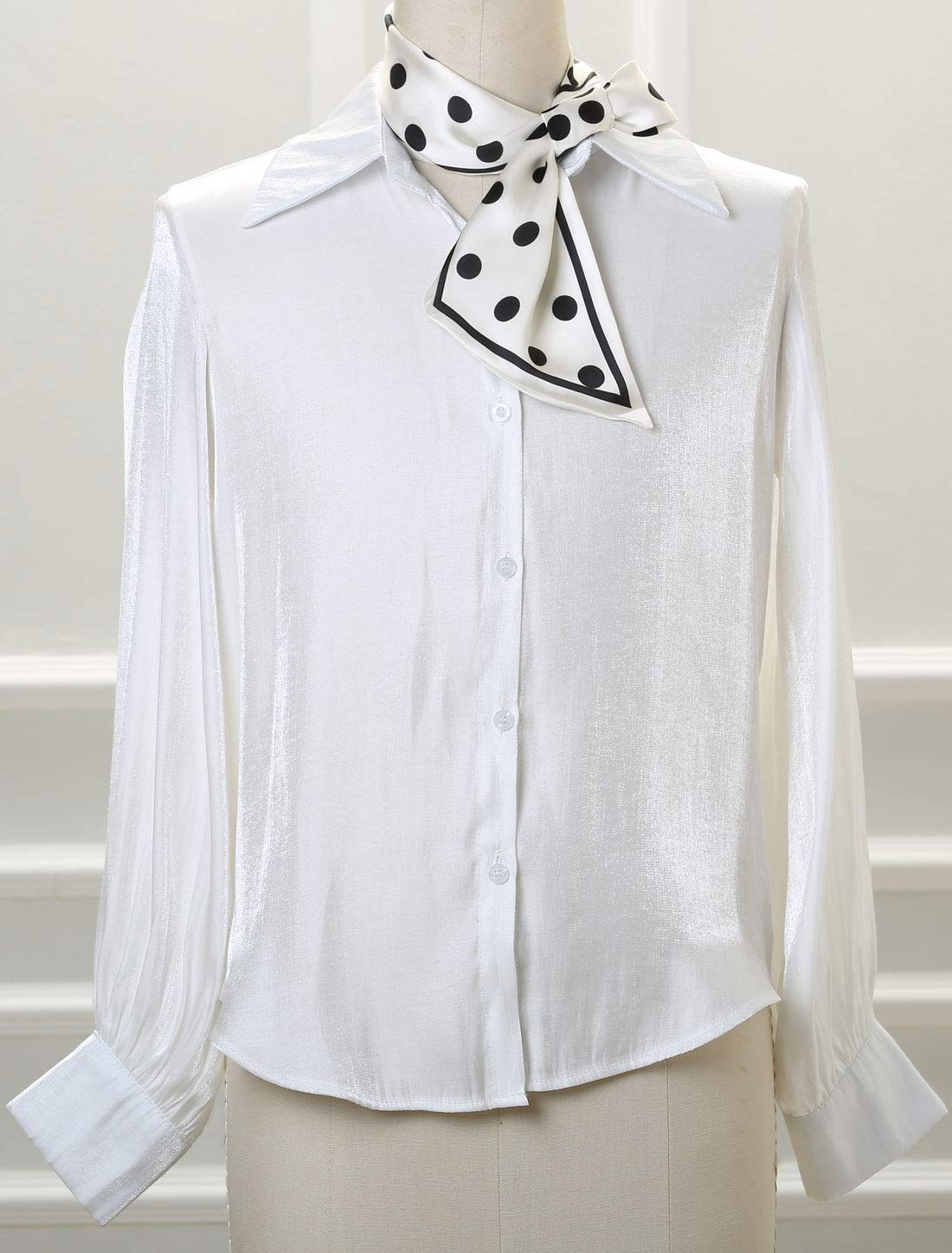 Allegra K Women Polka Dots Bevel Small Skinny Scarf Oblique Neck Scarves Double-Sided Neckerchief White