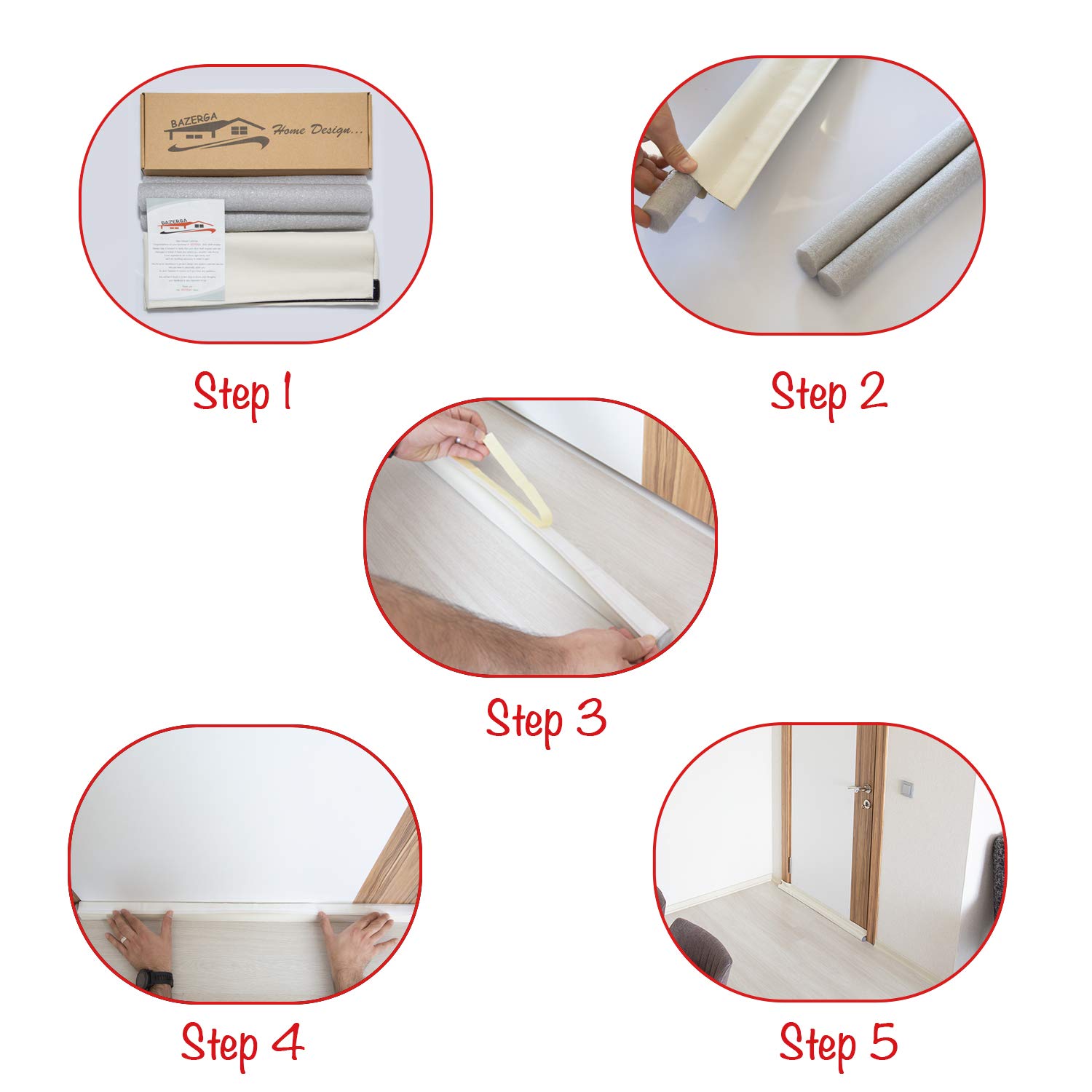 BAZERGA Under Door Draft Stopper One Sided Weather Stripping Door Seal Strip with Hook and Loop Self Adhesive Tape Noise Draft Blocker Dust and Sound Proof Energy Saving Door Stopper 35.4" (BBlack)