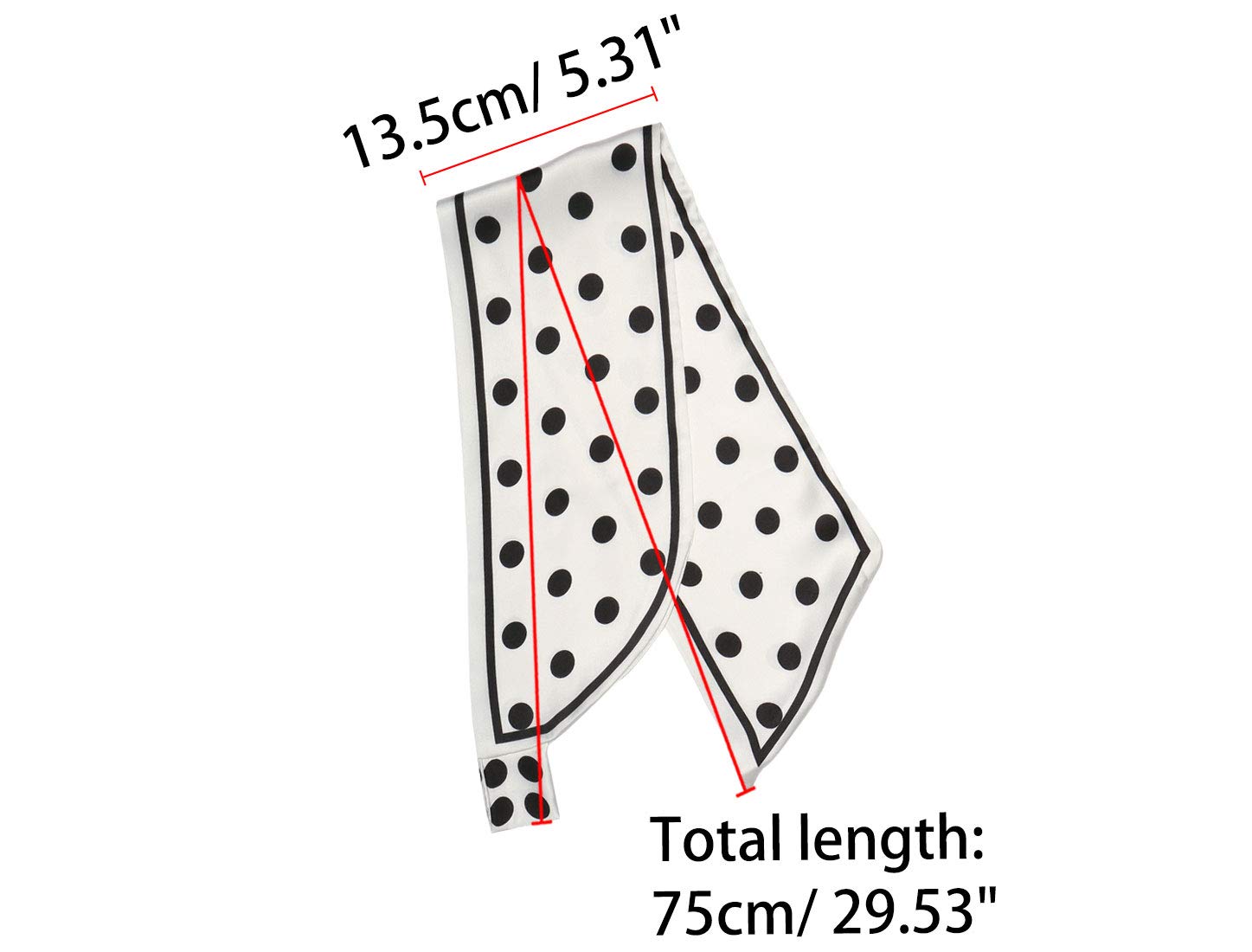Allegra K Women Polka Dots Bevel Small Skinny Scarf Oblique Neck Scarves Double-Sided Neckerchief White