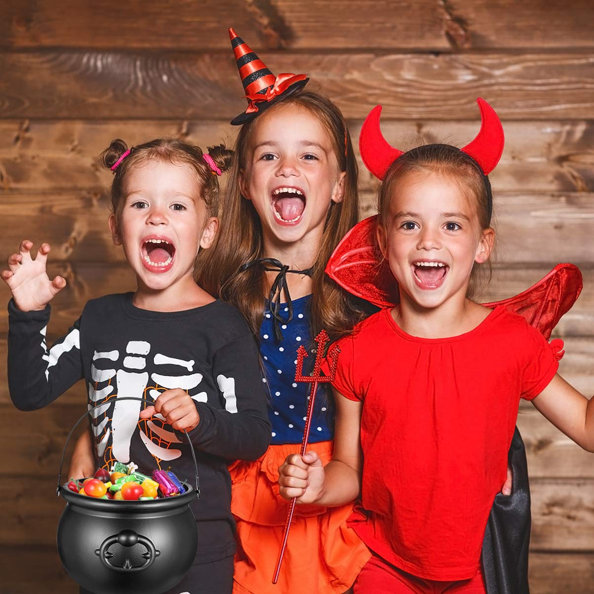 TOYANDONA 12 PCS Halloween Black Cauldrons Candy Cauldron Kettles Halloween Party Candy Bucket for Kids