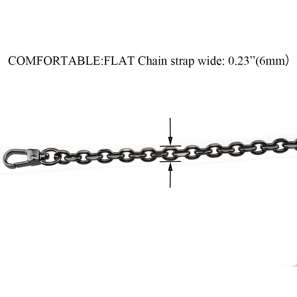 HAHIYO Mini Pochette Purse Chain Strap Thin Wide 6mm for LV Length 7.9 Inches Thick 2mm Shiny Black for Handbag Wallet Clutch Comfortable Flat Metal Strap 1 Pack