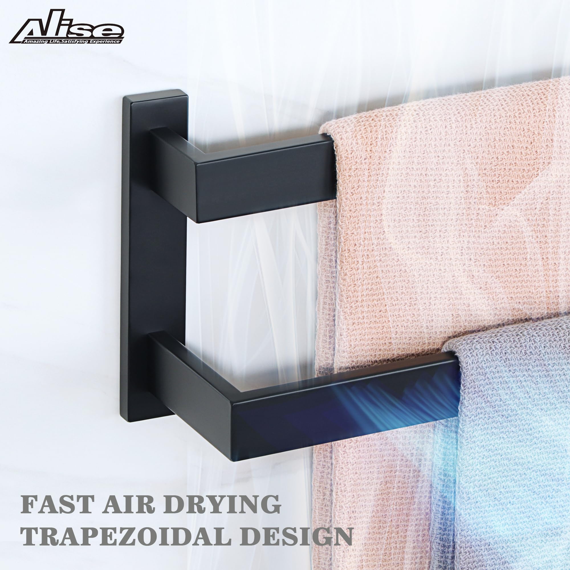 Alise Double Bath Towel Bars Towel Racks for Bathroom Lavatory Wall Mount,Towel Hanger SUS304 Stainless Steel Towel Holder Towel Rail 23.2 Inch,Matte Black,GOY002-B