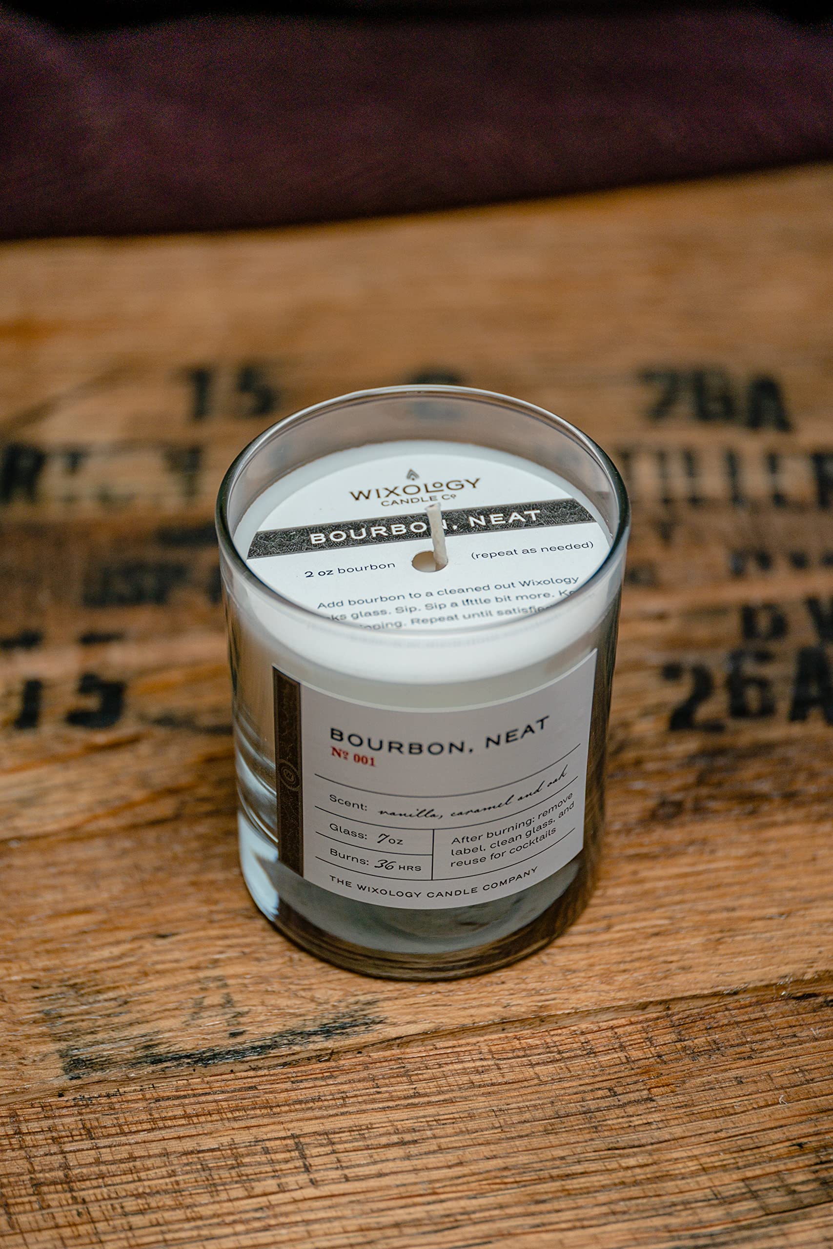 Wixology Cocktail Inspired Bourbon Neat Soy Candle - Vanilla Caramel and Oak Scented Candle in Reusable Rocks Glass - Made in Kentucky - 7 oz