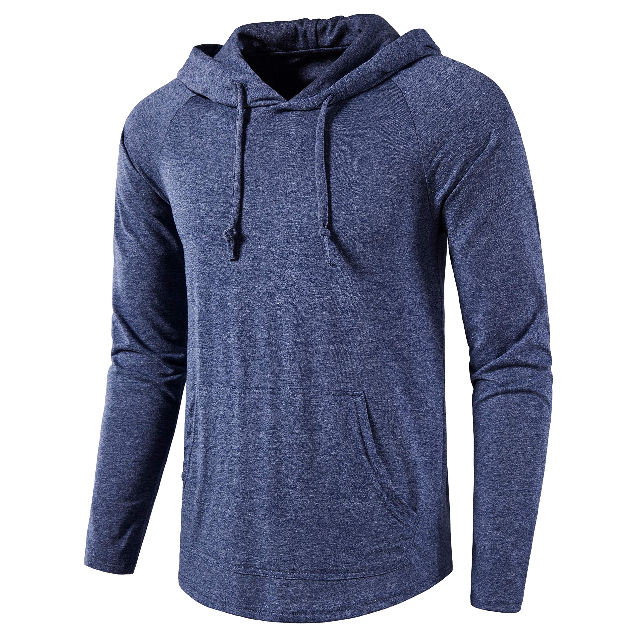 SIR7 Men's Gym Workout Active Long Sleeve Pullover Lightweight Hoodie Casual Hooded Sweatshirts(Deep Blue Small)