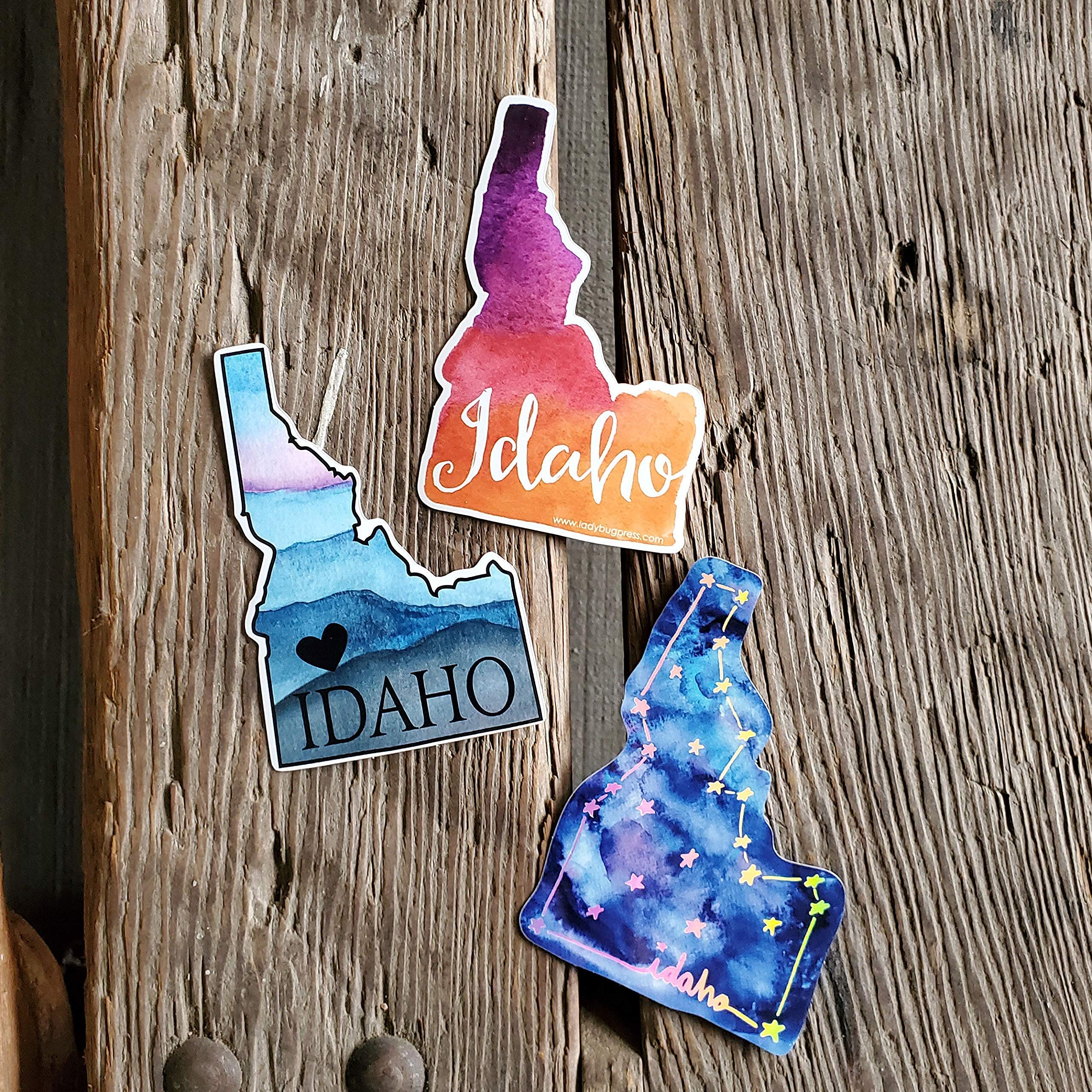 Idaho sticker bundle, 3 pack of watercolor, constellation and heart, great for laptops, water bottles, car windows!