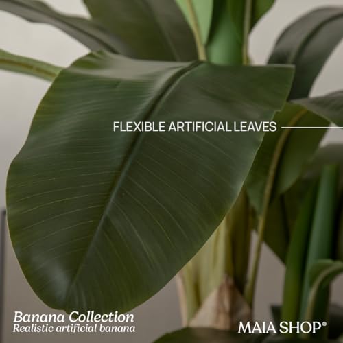 Maia Shop 4ft Artificial Banana Tree, Fake Plants for Home Decor, Natural Wood Trunk