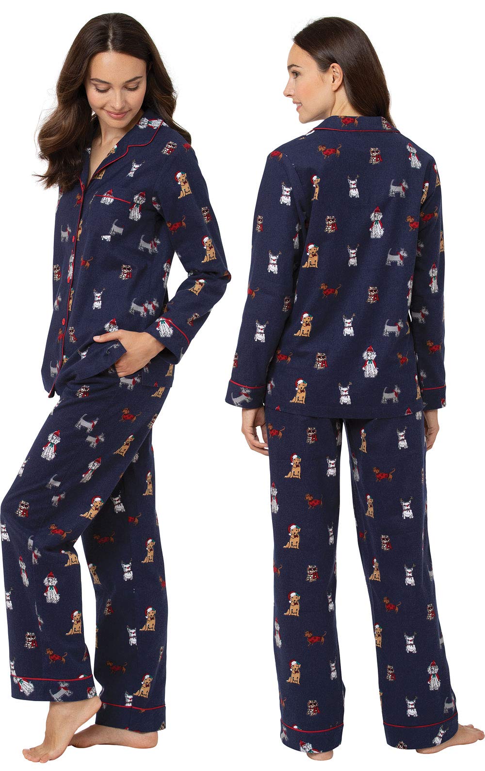 PajamaGram Womens Flannel Pajamas - Women's Dog Pajamas, Navy, MD