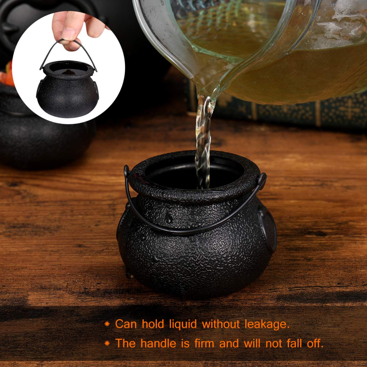 TOYANDONA 12 PCS Halloween Black Cauldrons Candy Cauldron Kettles Halloween Party Candy Bucket for Kids