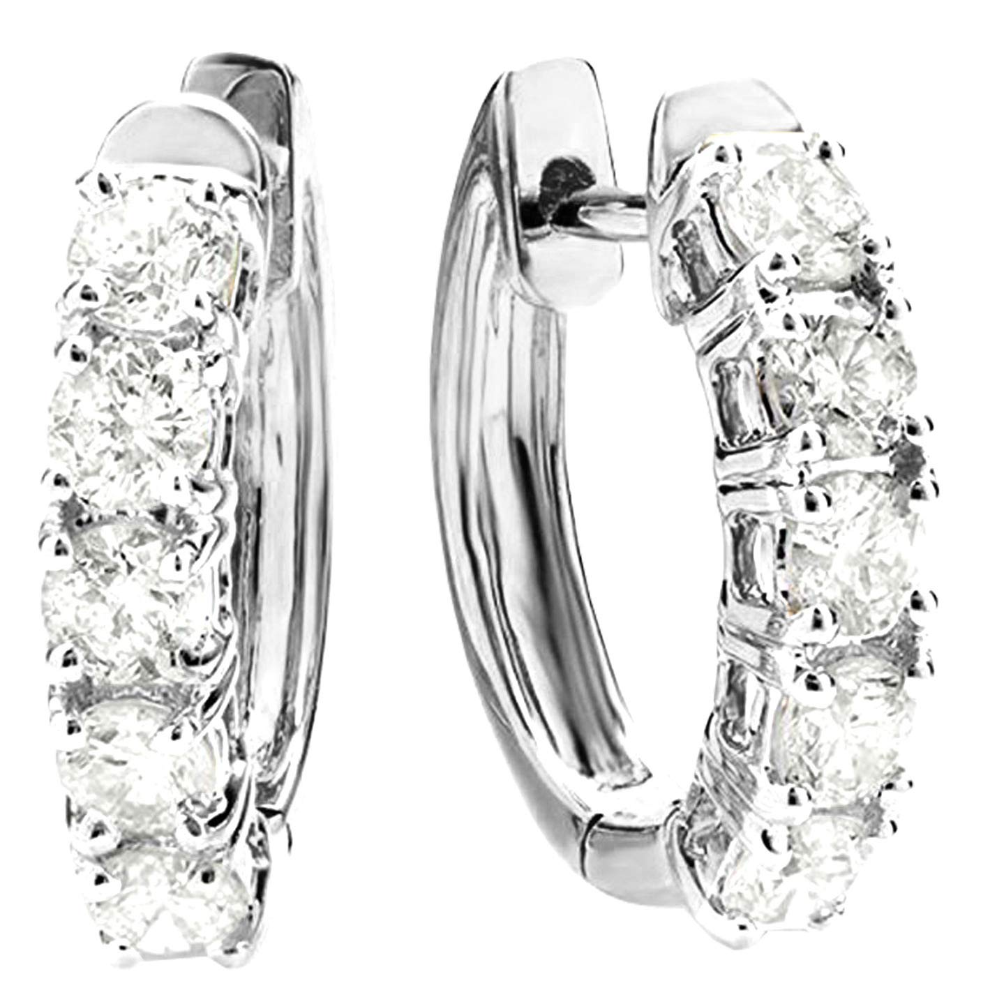 Houston Diamond District 3.00 Carat (ctw) 14K White Gold Round White Natural Diamond Ladies Huggies Hoop Earrings 3 CT - Value Collection