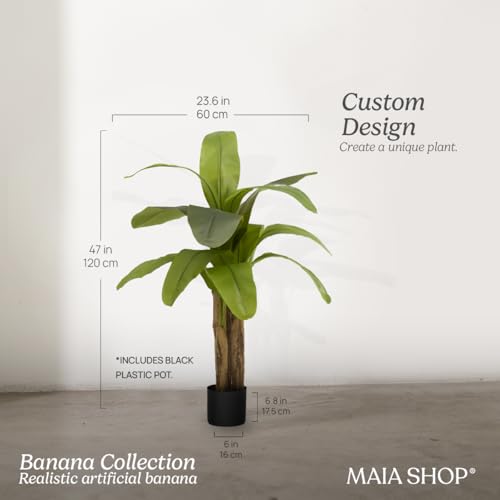 Maia Shop 4ft Artificial Banana Tree, Fake Plants for Home Decor, Natural Wood Trunk