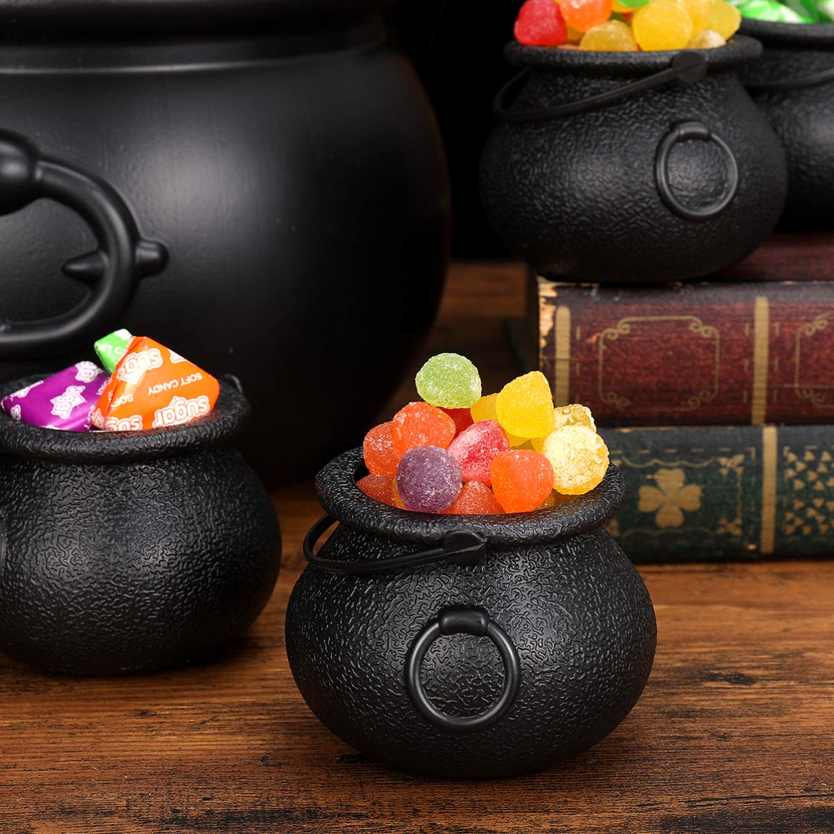 TOYANDONA 12 PCS Halloween Black Cauldrons Candy Cauldron Kettles Halloween Party Candy Bucket for Kids